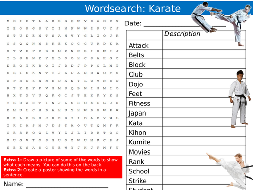 Karate Wordsearch Martial Arts PE Sport Starter Settler Activity Cover ...