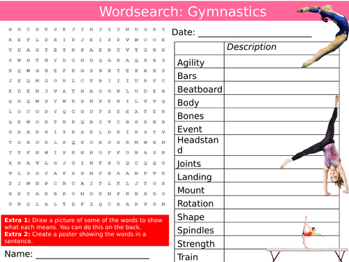 Gymnastics Wordsearch Fitness PE Sport Settler Activity Cover Lesson ...