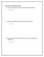 Exit Ticket - Quadratic Formula | Teaching Resources