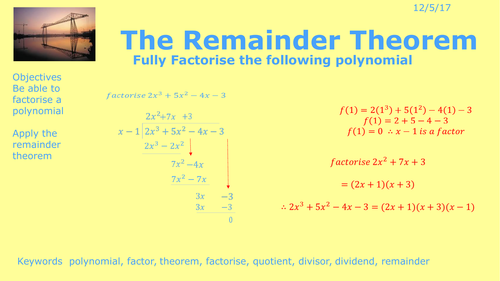 Polynomials- factor theorem and remainder theorem | Teaching Resources