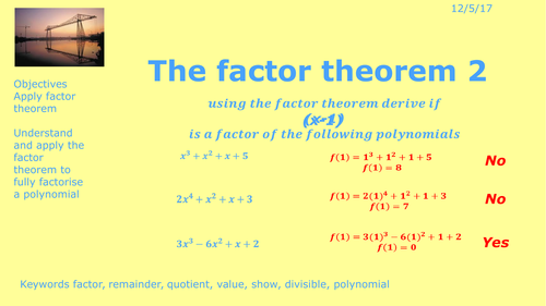 Polynomials- factor theorem and remainder theorem | Teaching Resources