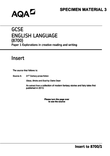AQA Language Paper 1, Section A | Teaching Resources