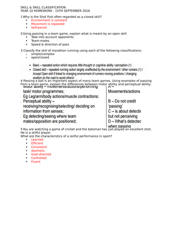 OCR GCSE 9-1 PE - Classification of Skill & Perceptual Skills ...