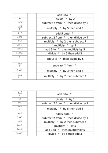 Worded Expressions match up | Teaching Resources