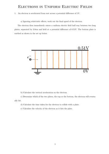 Electrons in Uniform Electric Fields Worksheet | Teaching Resources