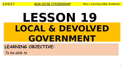 AQA - Local & Devolved government Lesson | Teaching Resources