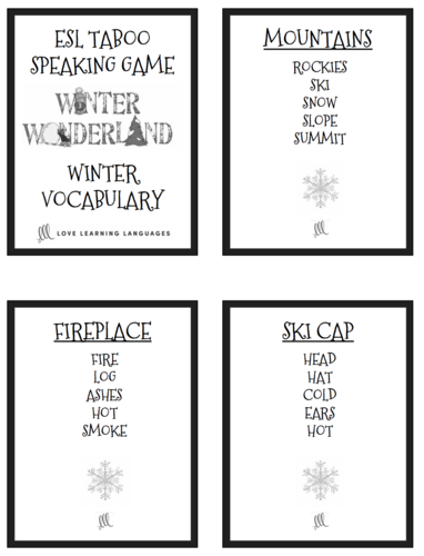 Winter Vocabulary - ESL - ELL Taboo Speaking Game | Teaching Resources