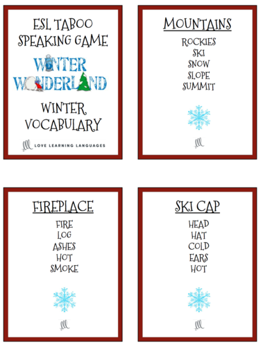 Winter Vocabulary - ESL - ELL Taboo Speaking Game | Teaching Resources