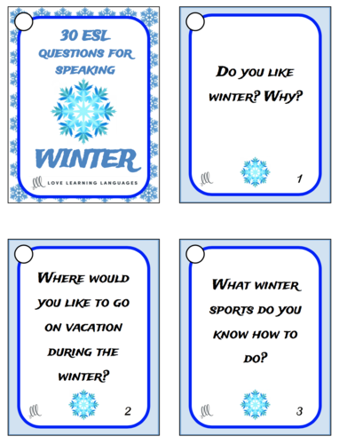 Winter vocabulary - 30 ESL - ELL Winter speaking prompt cards ...