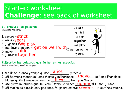 Spanish KS3 - HL sophisticated language - FAMILY - Observation lesson ...