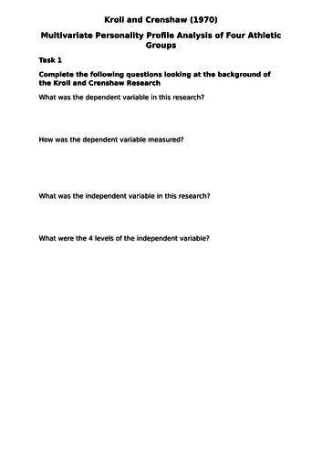 Kroll and Crenshaw (1970) Worksheet | Teaching Resources