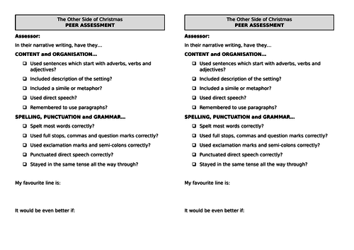 CHRISTMAS SPECIAL- Paired Narrative Writing- KS3- Peer Assessment ...