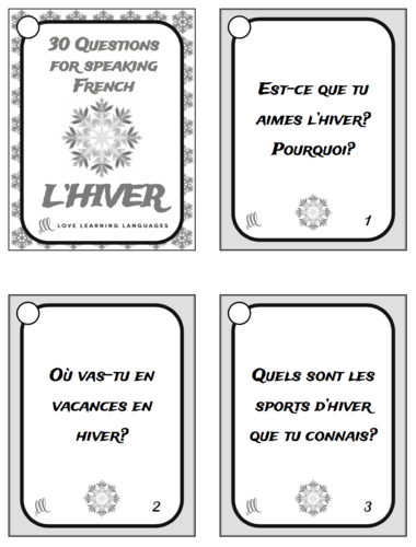 French Winter Question Cards - 30 French Winter Speaking Prompts - L ...