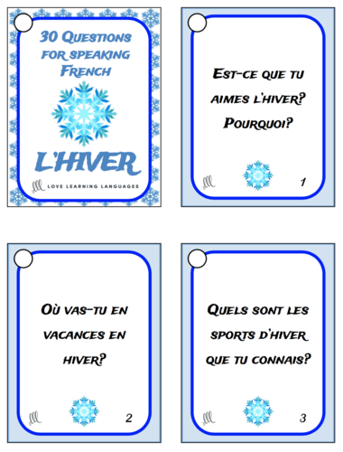 French Winter Question Cards - 30 French Winter Speaking Prompts - L ...