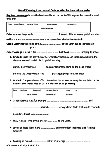GCSE Ecology new spec for Foundation: global warming, land use and ...