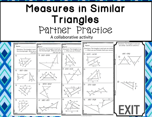 Similar Triangles Partner Practice | Teaching Resources