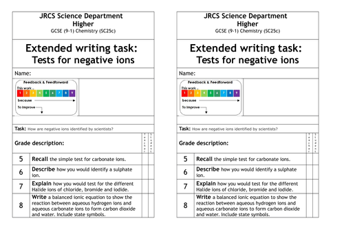 different self-assessment extended writing tasks for GCSE Combined ...
