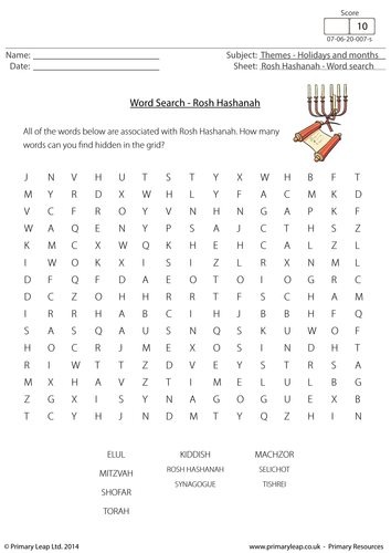 Rosh Hashanah - Word Search | Teaching Resources
