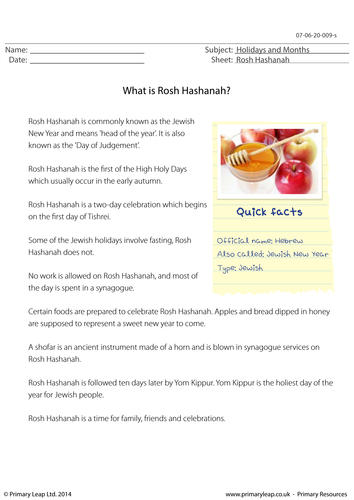 Rosh Hashanah - Fact sheet | Teaching Resources