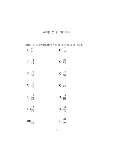 Simplifying fractions worksheet (with answers) | Teaching Resources