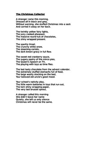 KS2 Christmas poetry - The Christmas Collector | Teaching Resources