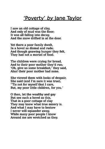 Poetry about poverty | Teaching Resources