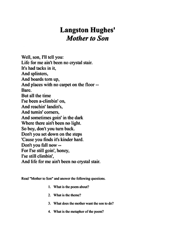 Langston Hughes Poems Mother To Son