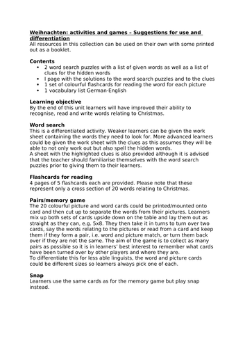 Christmas German Vocabulary Activities | Teaching Resources