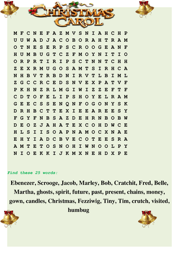 A Christmas Carol by Charles Dickens Wordsearch | Teaching Resources