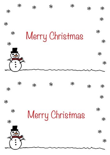 Christmas card insert - Snowman design A5 - 2 up on a A4 page ...