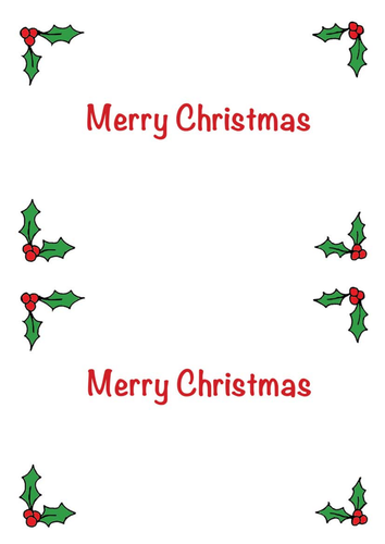 Christmas Card Insert - Holly design A5 -2 up on an A4 page - landscape ...