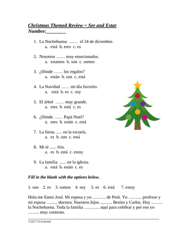 Navidad - Spanish Worksheet on Ser and Estar Christmas Themed ...