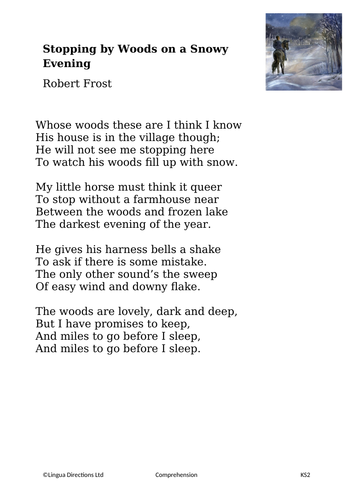 CLASSIC WINTER POEM COMPREHENSION. STOPPING BY WOODS ON A SNOWY EVENING ...