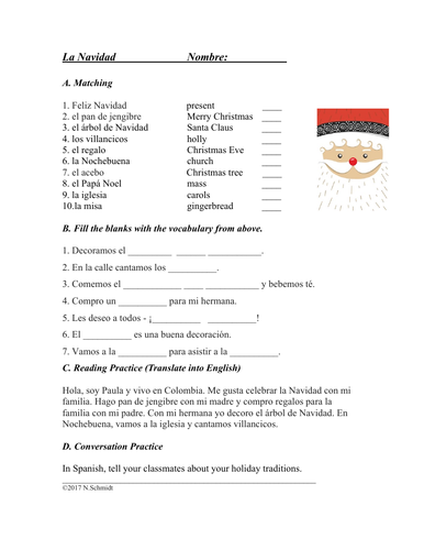 Navidad Fun Worksheet - Christmas in Spanish | Teaching Resources