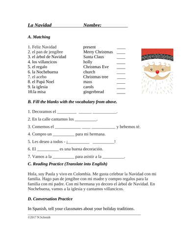 Navidad Fun Worksheet - Christmas in Spanish | Teaching Resources