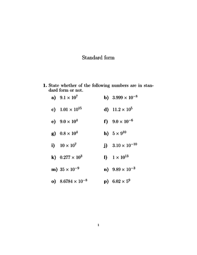 Standard form worksheet no 2 (with solutions) | Teaching Resources