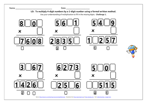 Multiplication Year 5, Written Multiplication 4-digits x 1-digit ...