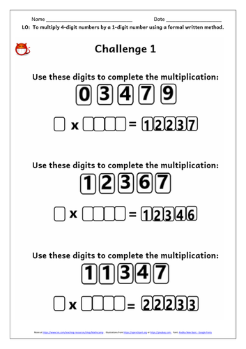 Multiplication Year 5, Written Multiplication 4-digits x 1-digit ...