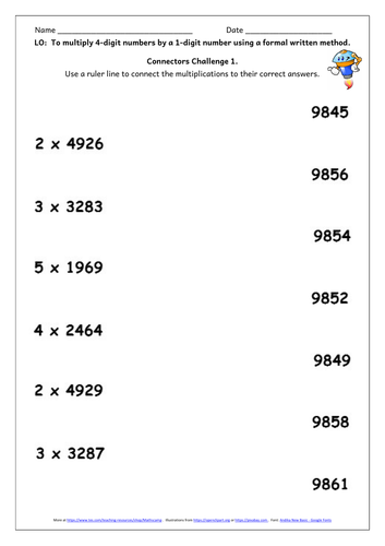 Multiplication Year 5, Written Multiplication 4-digits x 1-digit ...