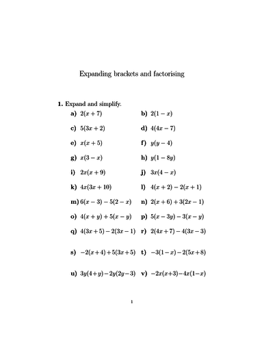 Expanding brackets and factorising worksheet (with solutions ... Expanding brackets and factorising worksheet (with solutions ...