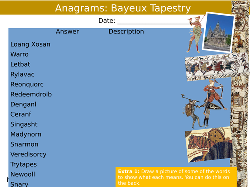 Bayeux Tapestry Anagrams Worksheet History KS3 Settler Starter Activity ...