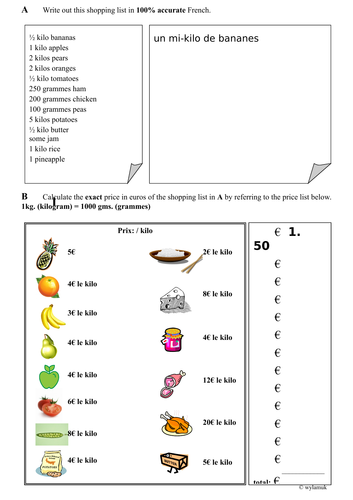 Shops and Quantities in French | Teaching Resources