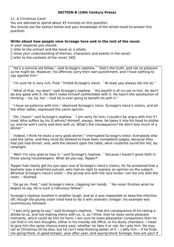 6 x A Christmas Carol extract exam questions EDUQAS GCSE English ...