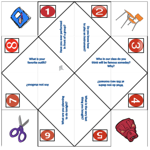 Back to school cootie catchers - Getting to know you activity ...