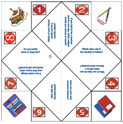 Back to school cootie catchers - Getting to know you activity ...