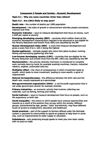 GCSE Geography OCR B 9-1- Key Word Glossary - Topic 6 - Dynamic ...