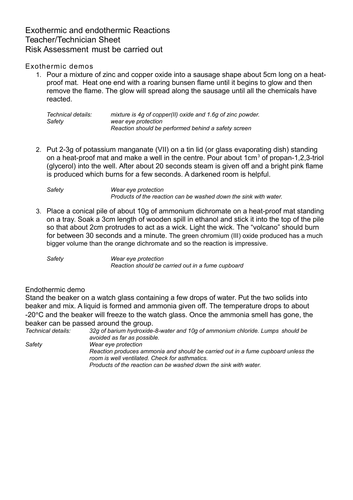 Endothermic and Exothermic Reactions | Teaching Resources