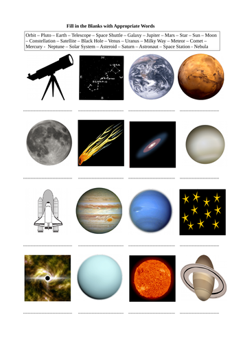 Space Elements - A Printable Worksheet | Teaching Resources