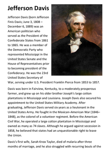 Jefferson Davis Handout | Teaching Resources