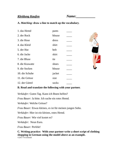 Kleidung Kaufen - German Worksheet on Clothing Shopping (Partner ...